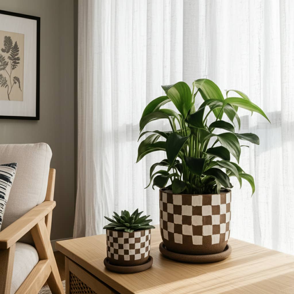 Ceramic Checkerboard Planters / Brown – Picture Perfect Kitchen Home